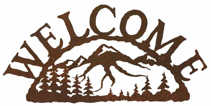 Mountain Scene Rustic Metal Welcome Sign – Inspired by the Outdoors
