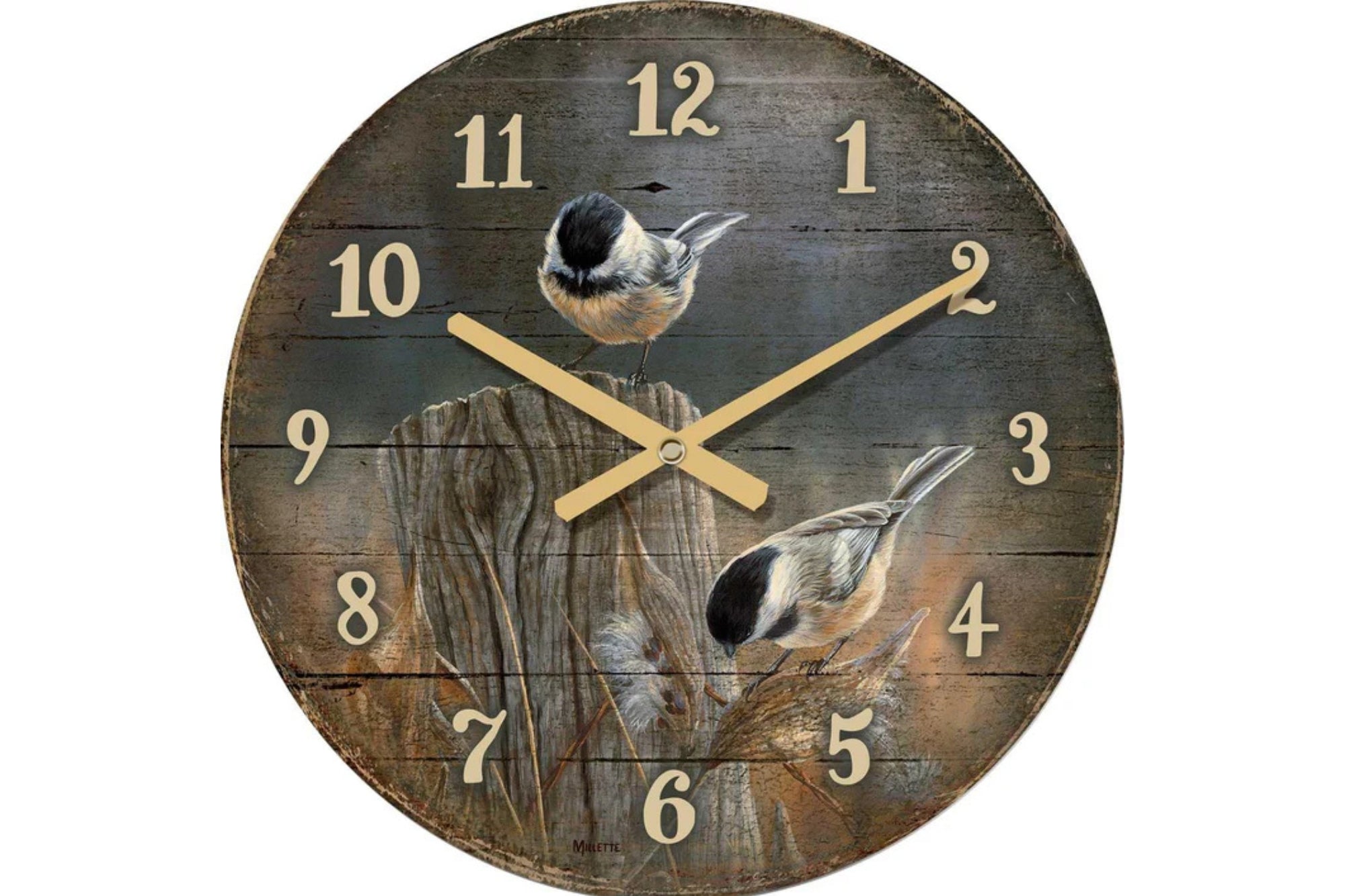 21" Round Wood Chickadee Design Wall Clock – Inspired by the Outdoors