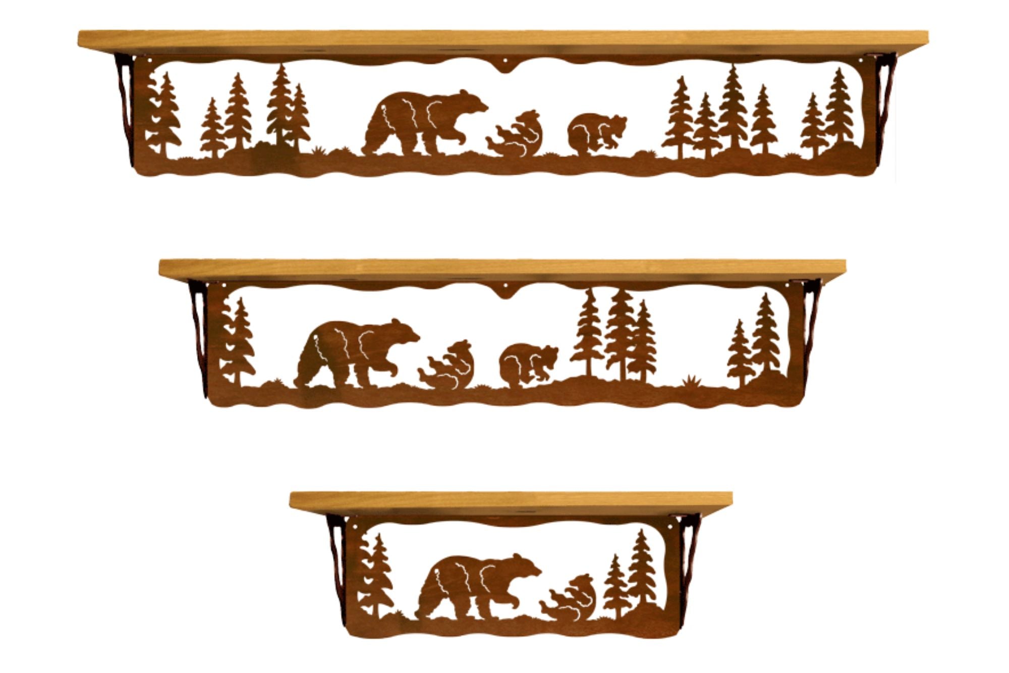 Bear Family Metal Wall Shelf with Wood Top – Inspired by the Outdoors