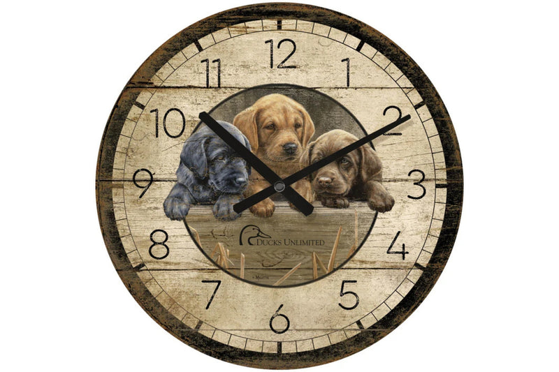 21" Round Lab Puppy Design Wood Wall Clock – Inspired by the Outdoors