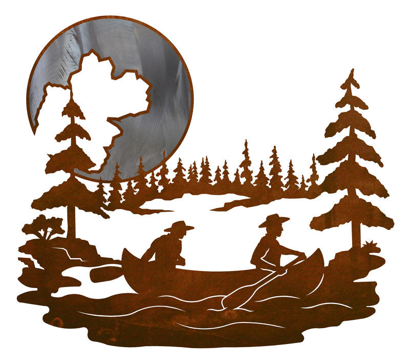 Canoers & Moon Burnished 20 Inch Wall Art – Inspired by the Outdoors