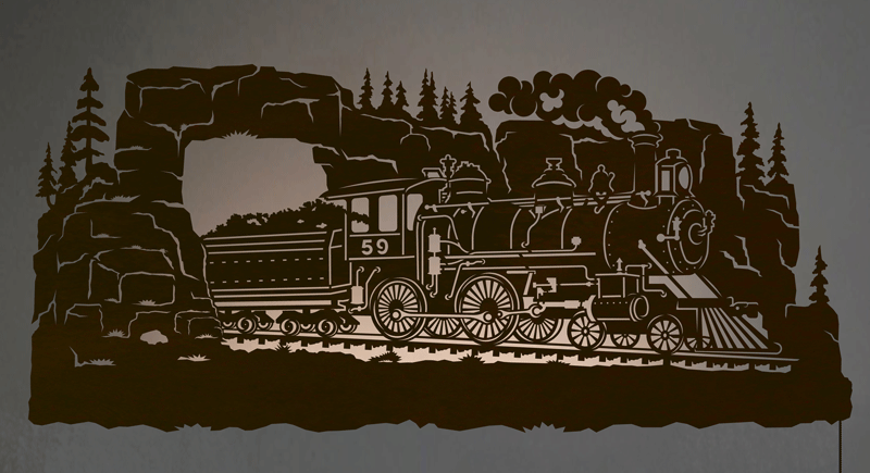 42 Inch Steam Locomotive Backlit Metal Wall Art – Inspired by the Outdoors