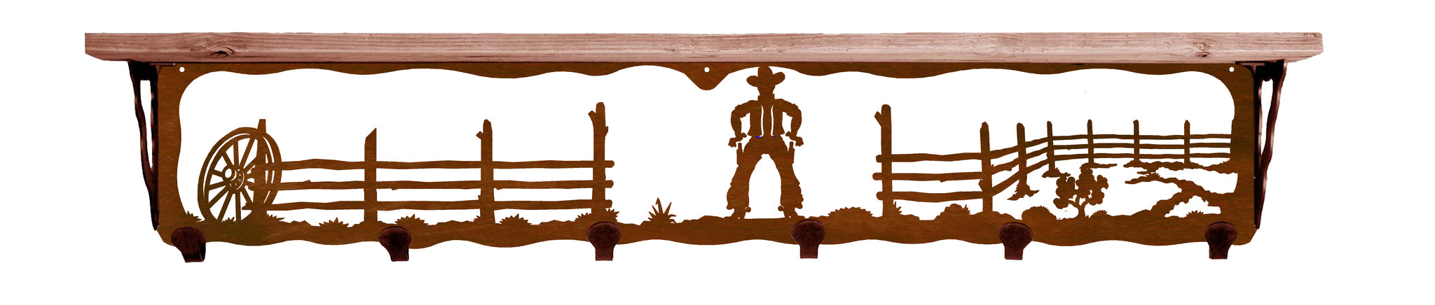 Cowboy Metal 42 Inch Wall Shelf with Hooks – Inspired by the Outdoors